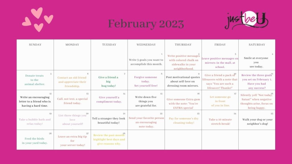 February Calendar: Acts of kindness - Just Be U | Teen/Elementary ...